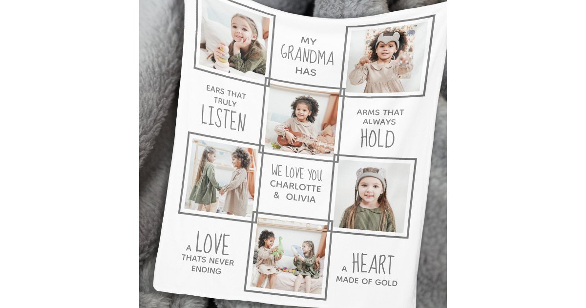 Personalized Grandma Photo Collage Grandmother Fleece Blanket | Zazzle