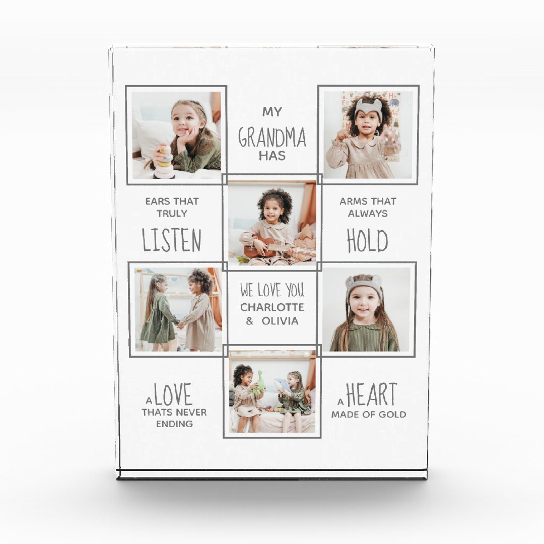 Personalized Grandma Picture Collage Grandmother Photo Block | Zazzle