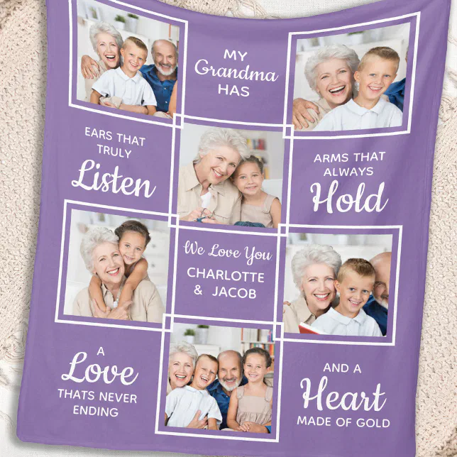 Personalized Grandmother Love You Grandma 6 Photo Fleece Blanket | Zazzle