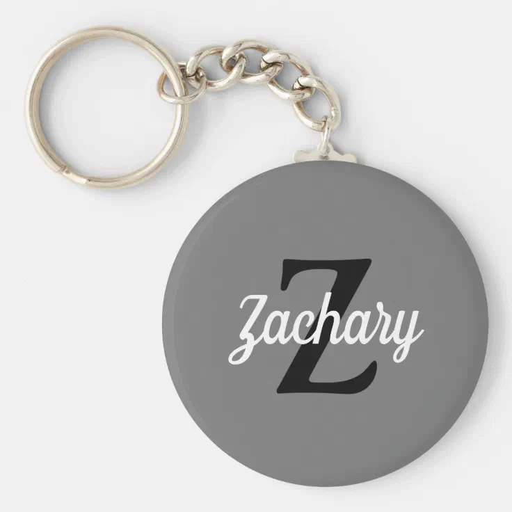 Personalized Gray Black White Retro Monogram Keychain | Zazzle