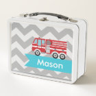 Red Fire Truck Personalized Kids Metal Lunch Box | Zazzle.com