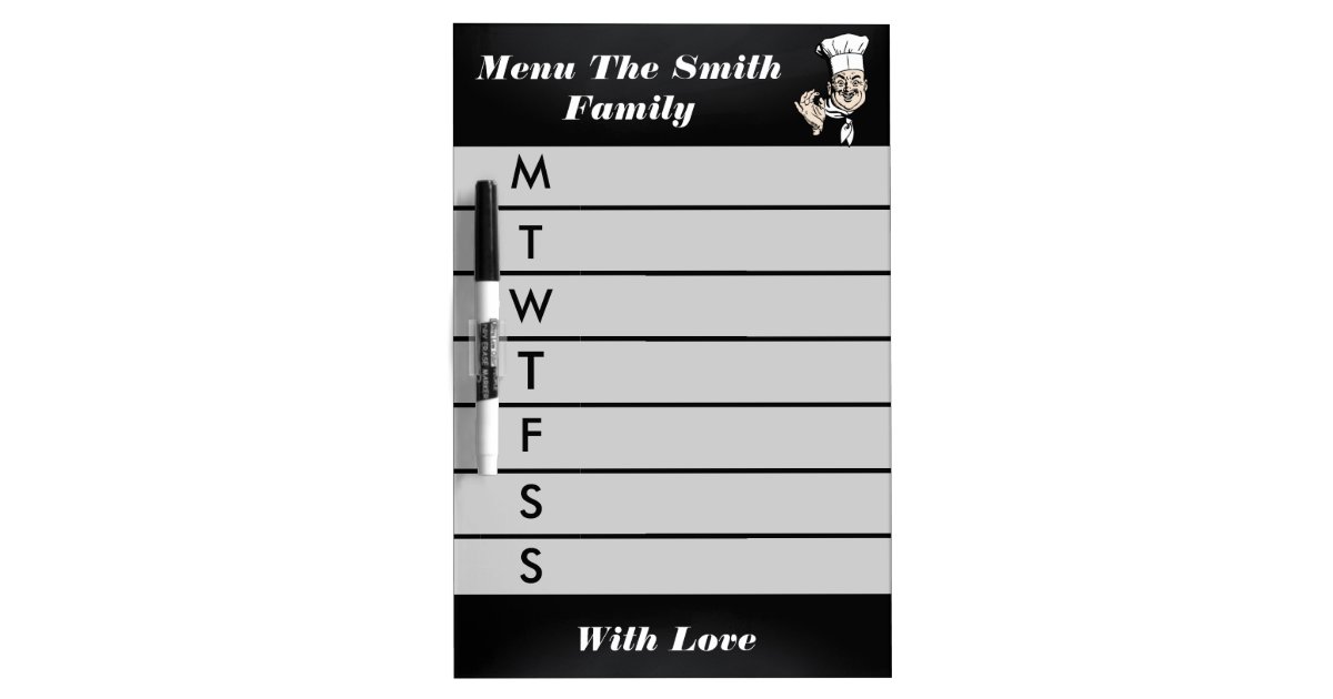 Personalized Gray Weekly Dinner Menu Dry-Erase Board | Zazzle