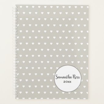 Personalized Gray with White Heart Pattern Planner | Zazzle