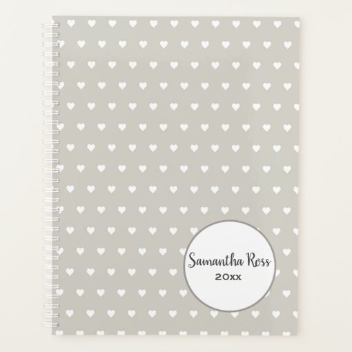 Personalized Gray with White Heart Pattern Planner | Zazzle
