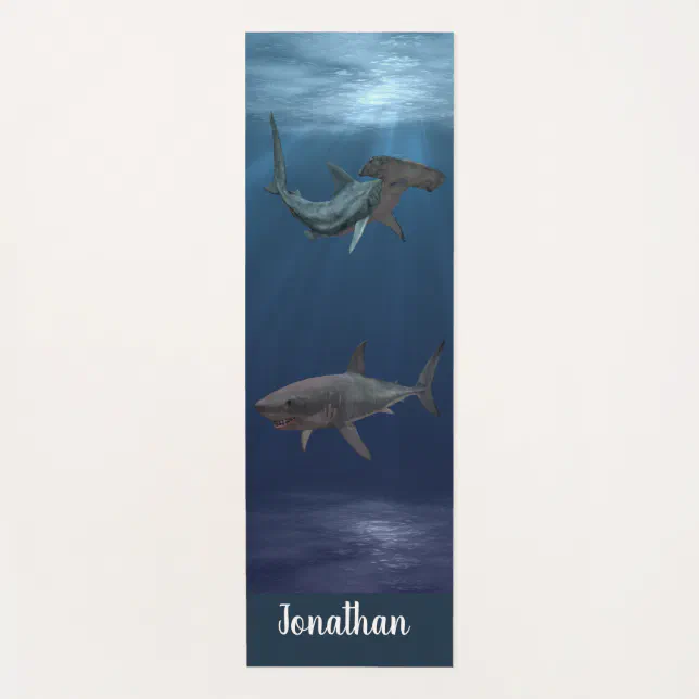 Personalized Great White and Hammerhead Sharks Yoga Mat | Zazzle