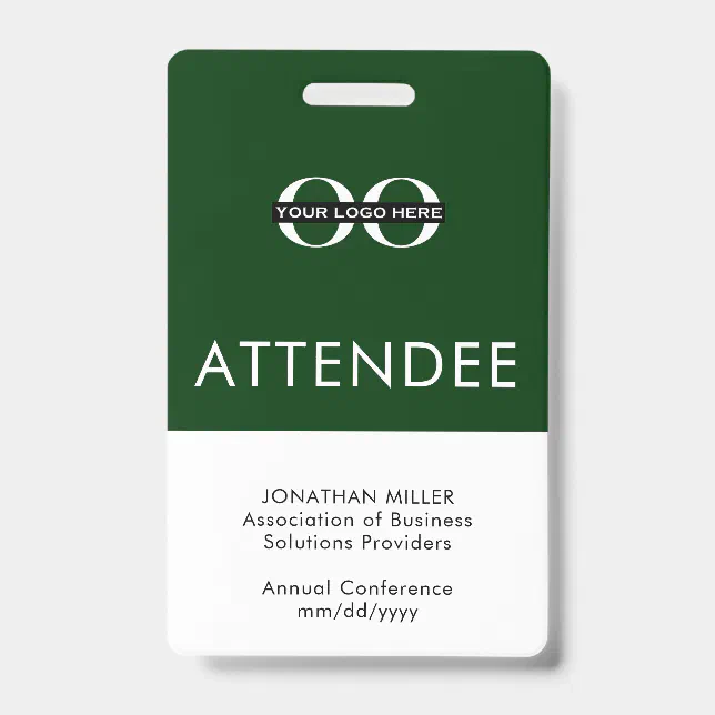 Personalized Green Attendee Custom Logo Text Badge | Zazzle