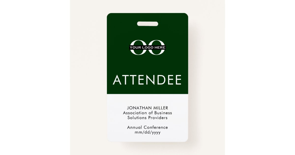 Personalized Green Attendee Custom Logo Text Badge | Zazzle