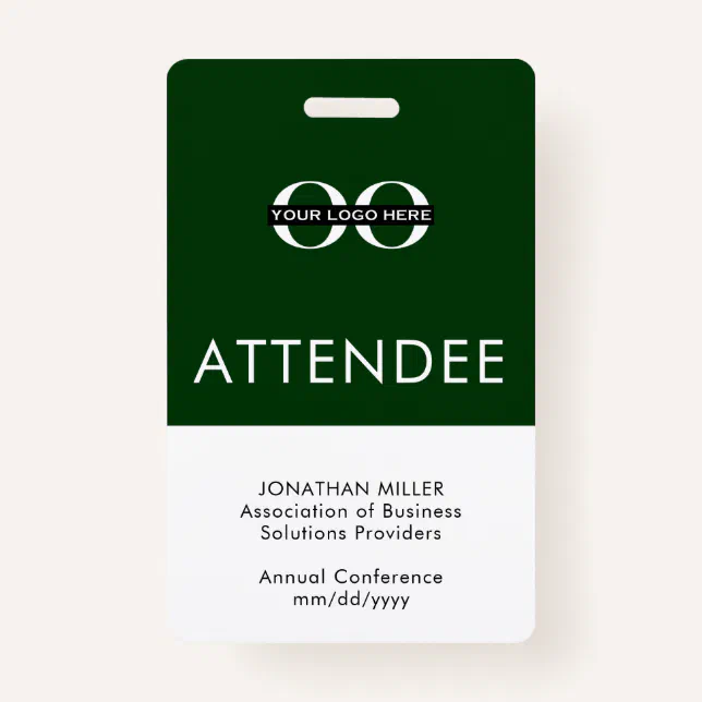 Personalized Green Attendee Custom Logo Text Badge | Zazzle