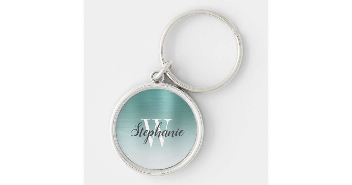 Personalized Green Brushed Metal Monogram Keychain | Zazzle