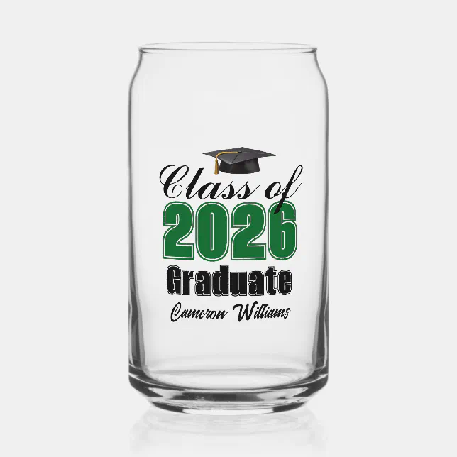 Personalized Green Class of 2026 Graduation Can Glass | Zazzle