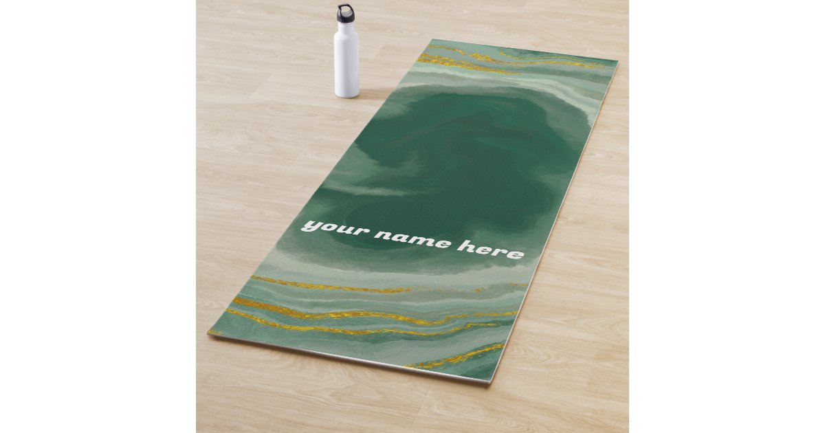 Personalized Green & Gold Agate Swirl Yoga Mat | Zazzle