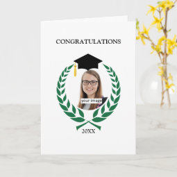 Personalized Green Laurel Graduation Card | Zazzle