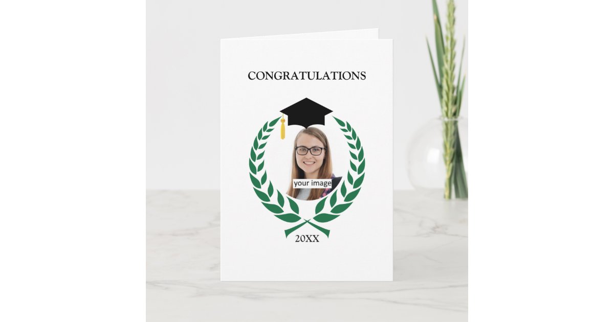 Personalized Green Laurel Graduation Card | Zazzle