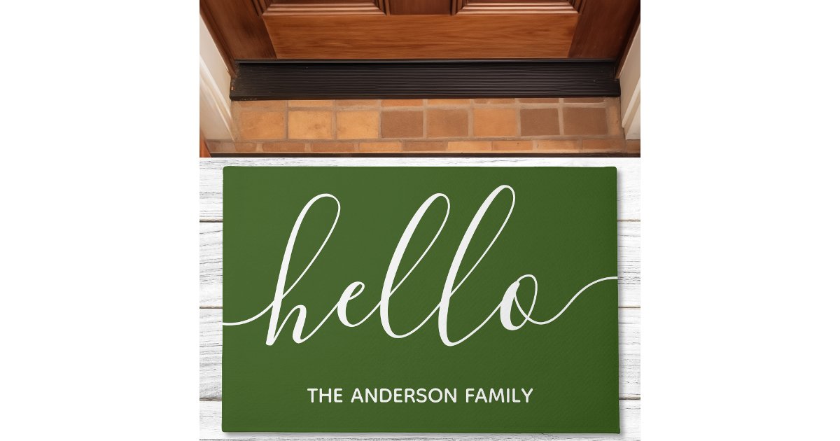 Personalized Green Script Hello Doormat | Zazzle
