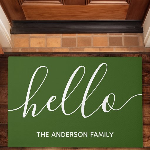 Personalized Green Script Hello Doormat | Zazzle