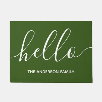 Personalized Green Script Hello Doormat | Zazzle