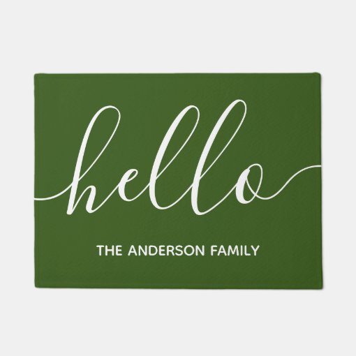 Personalized Green Script Hello Doormat | Zazzle