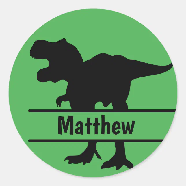 Personalized Green T-Rex Name Classic Round Sticker | Zazzle
