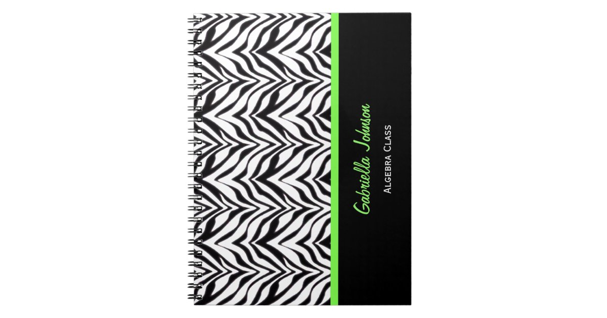 Personalized: Green Trimmed: Zebra Print Notebook | Zazzle