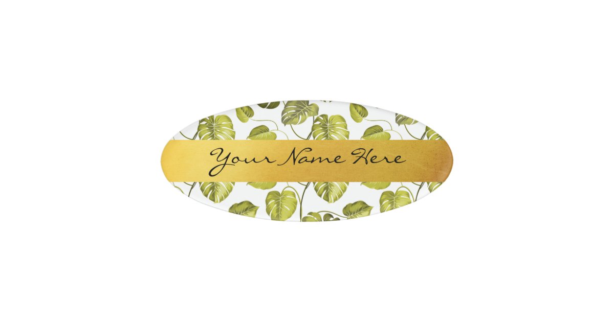 Personalized Green & White Monstera Palm Leaves Name Tag | Zazzle