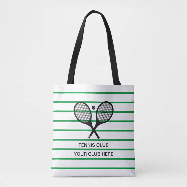 Personalized Green White Stripe Tennis Racket Tote Bag | Zazzle