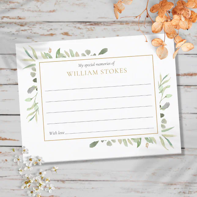 Personalized Greenery Funeral Share A Memory Card | Zazzle