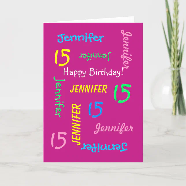 Personalized Greeting Card Name 15th Birthday Pink | Zazzle
