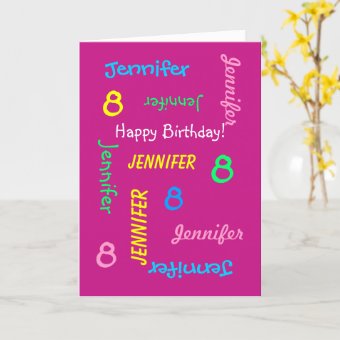 Personalized Greeting, Name, 8th Birthday, Pink Card | Zazzle
