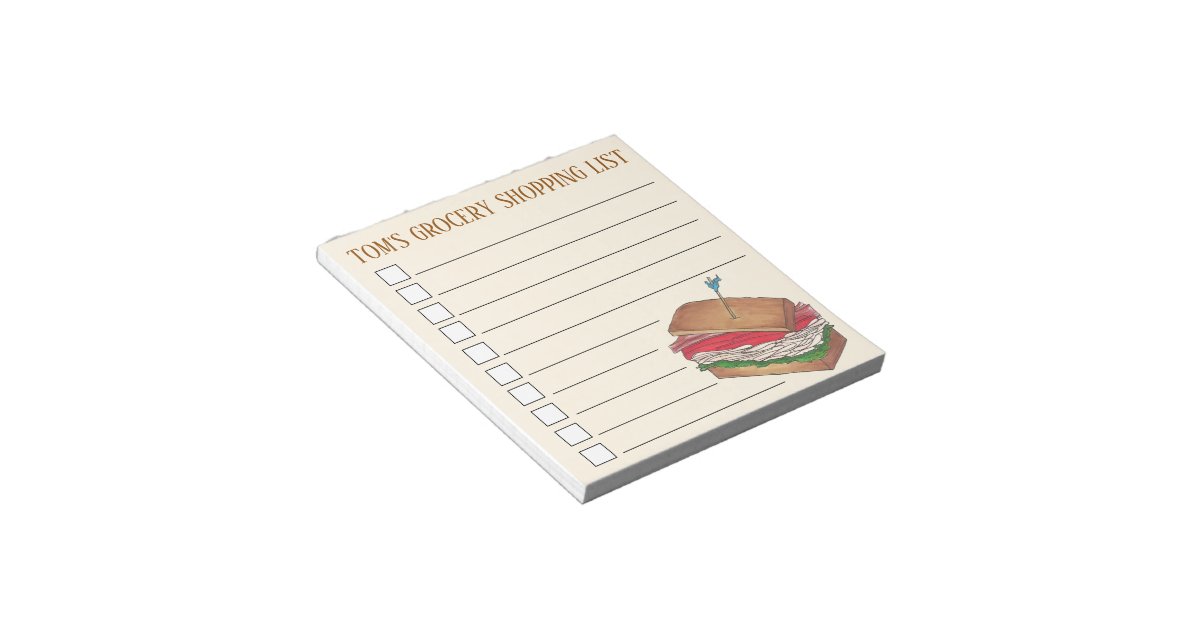 Personalized Grocery Shopping List Club Sandwich Notepad | Zazzle