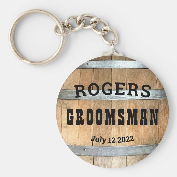 Personalized Groomsman Rustic Whiskey Barrel Keychain | Zazzle
