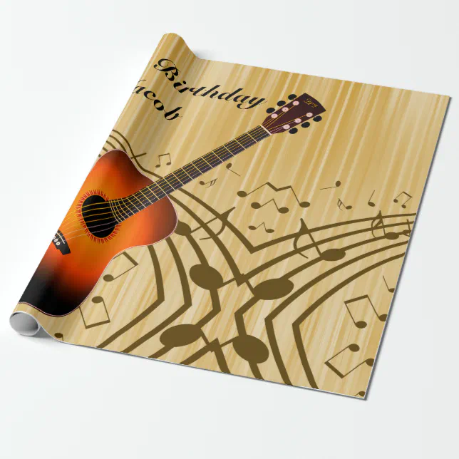 Personalized Guitar and Musical Notes Birthday Wrapping Paper | Zazzle