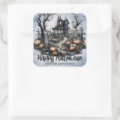 Personalized Halloween Haunted House Square Sticker | Zazzle