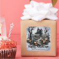 Personalized Halloween Haunted House Square Sticker | Zazzle