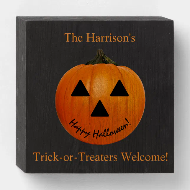 Personalized Halloween Trick-or-Treaters Welcome Wooden Box Sign | Zazzle