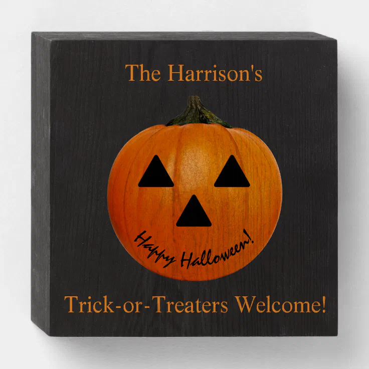Personalized Halloween Trick-or-Treaters Welcome Wooden Box Sign | Zazzle