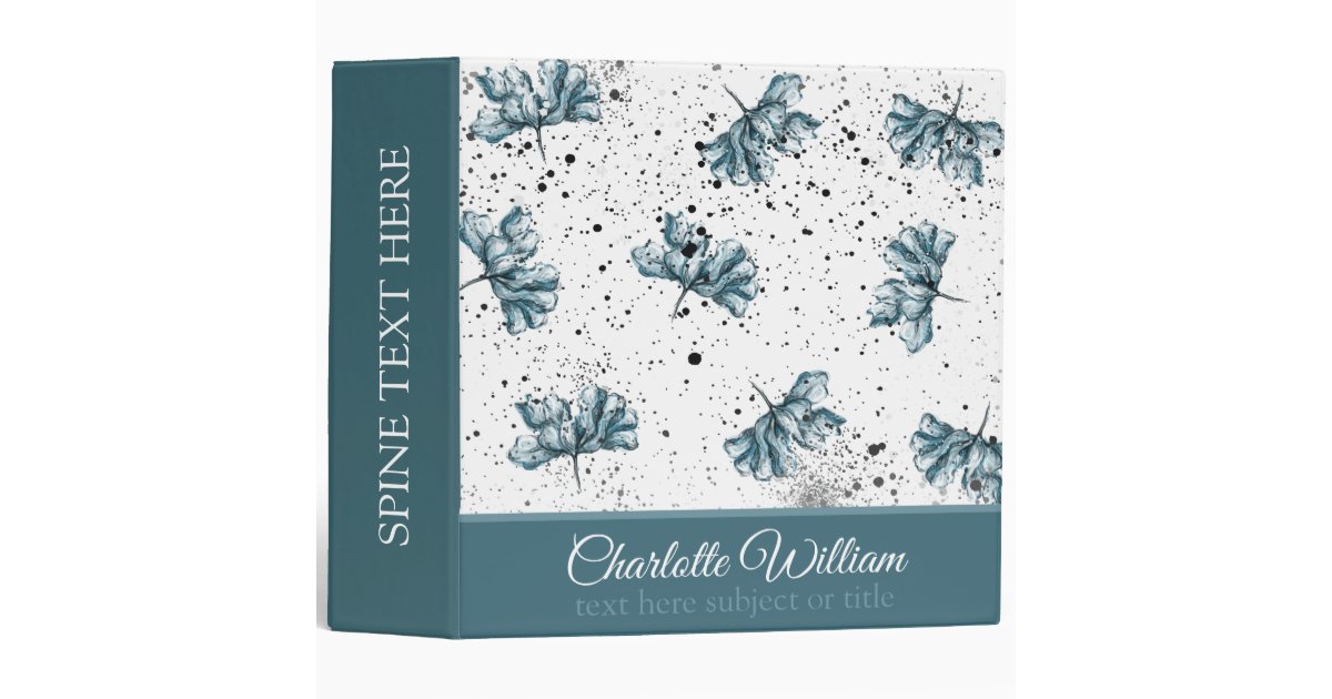 Personalized Hand painted blue Floral 3 Ring Binder | Zazzle