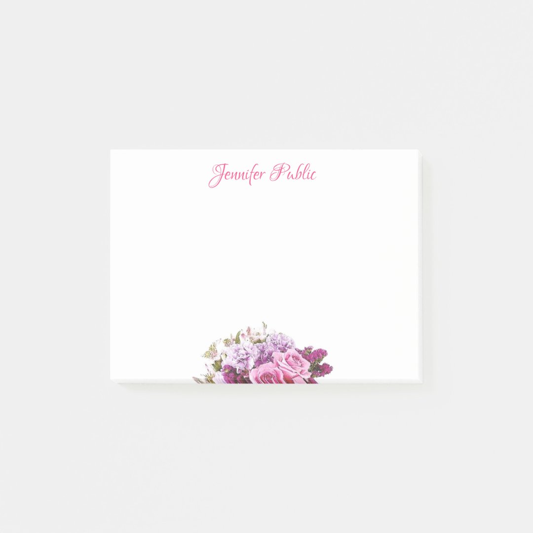 Personalized Hand Script Text Watercolor Flowers Post-it Notes | Zazzle