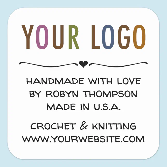 Personalized Handmade with Love Stickers with Logo | Zazzle