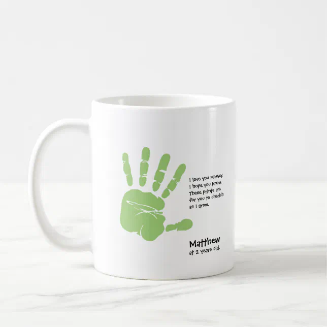 Personalized handprint mug from child with name | Zazzle