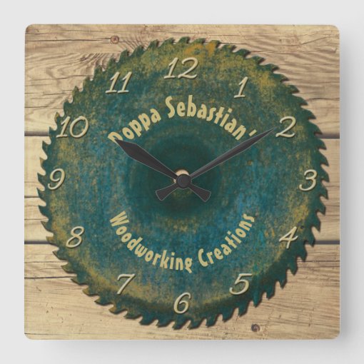 Personalized Handyman Woodworking Rustic Saw Blade Square Wall Clock ...