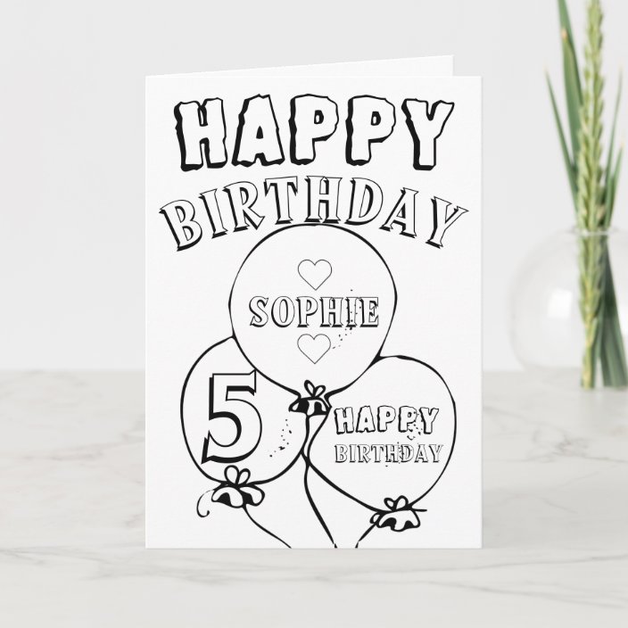 Personalized Happy 5th Birthday Coloring Card | Zazzle.com
