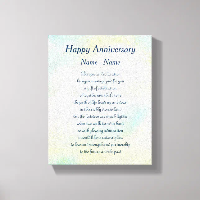 Personalized Happy Anniversary Poem Art Canvas Print | Zazzle