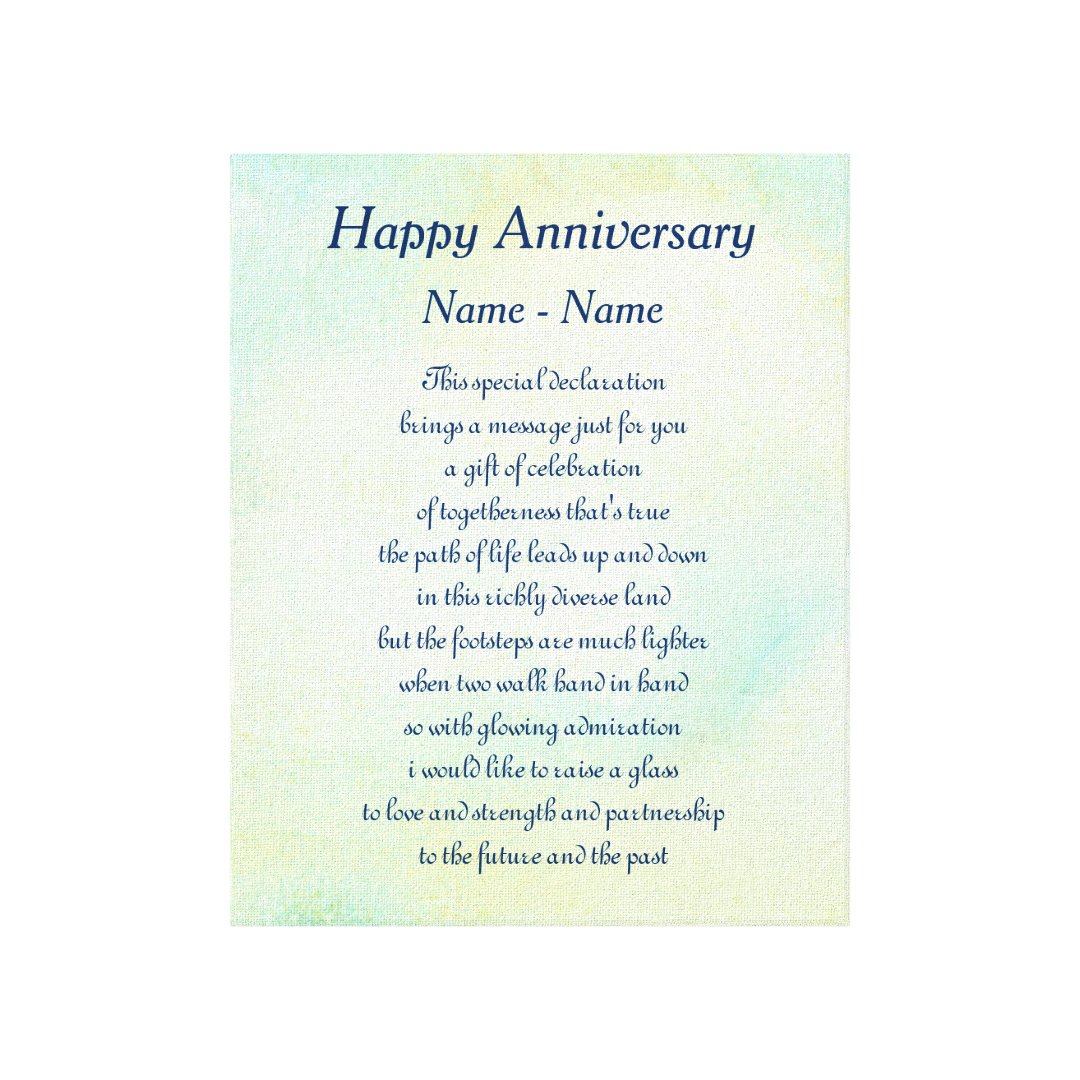 Personalized Happy Anniversary Poem Art Canvas Print | Zazzle