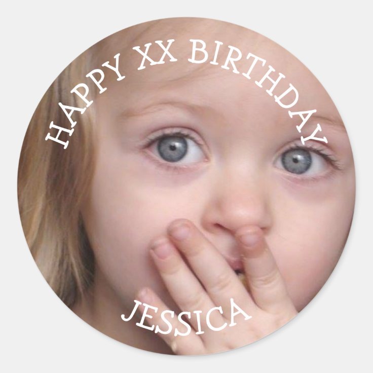 Personalized Happy Birthday Age and Photo Classic Round Sticker | Zazzle