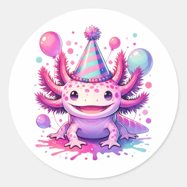 Personalized Happy Birthday Axolotl Classic Round Sticker | Zazzle