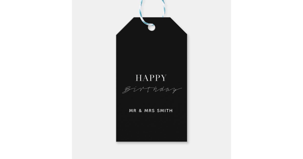Personalized "Happy Birthday" Black Gift Tags | Zazzle