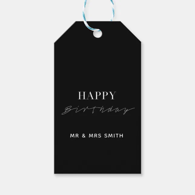 Personalized "Happy Birthday" Black Gift Tags | Zazzle