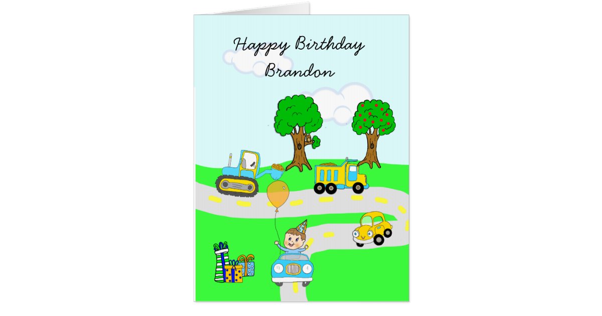 Personalized Happy Birthday Boy's Cars and Trucks Card | Zazzle