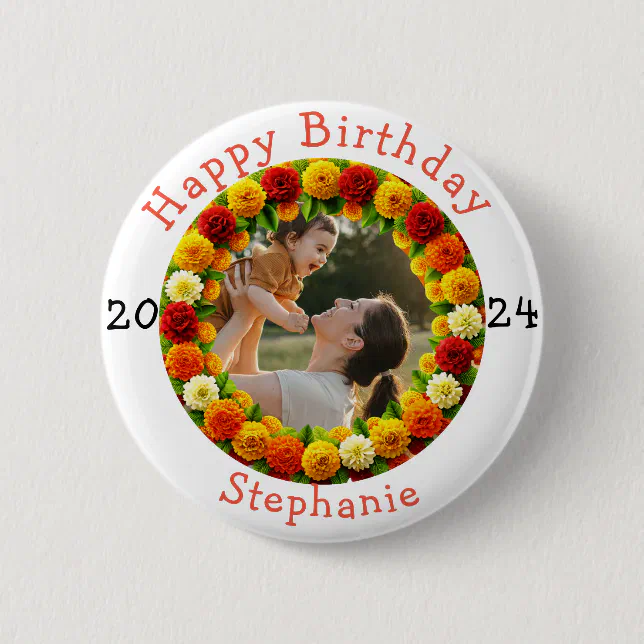 Personalized Happy Birthday Celebration photo Age Button | Zazzle