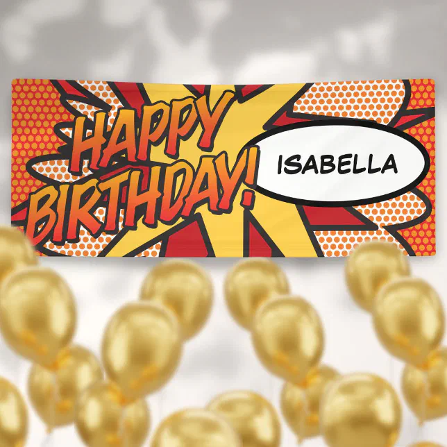 Personalized HAPPY BIRTHDAY Comic Book Banner | Zazzle